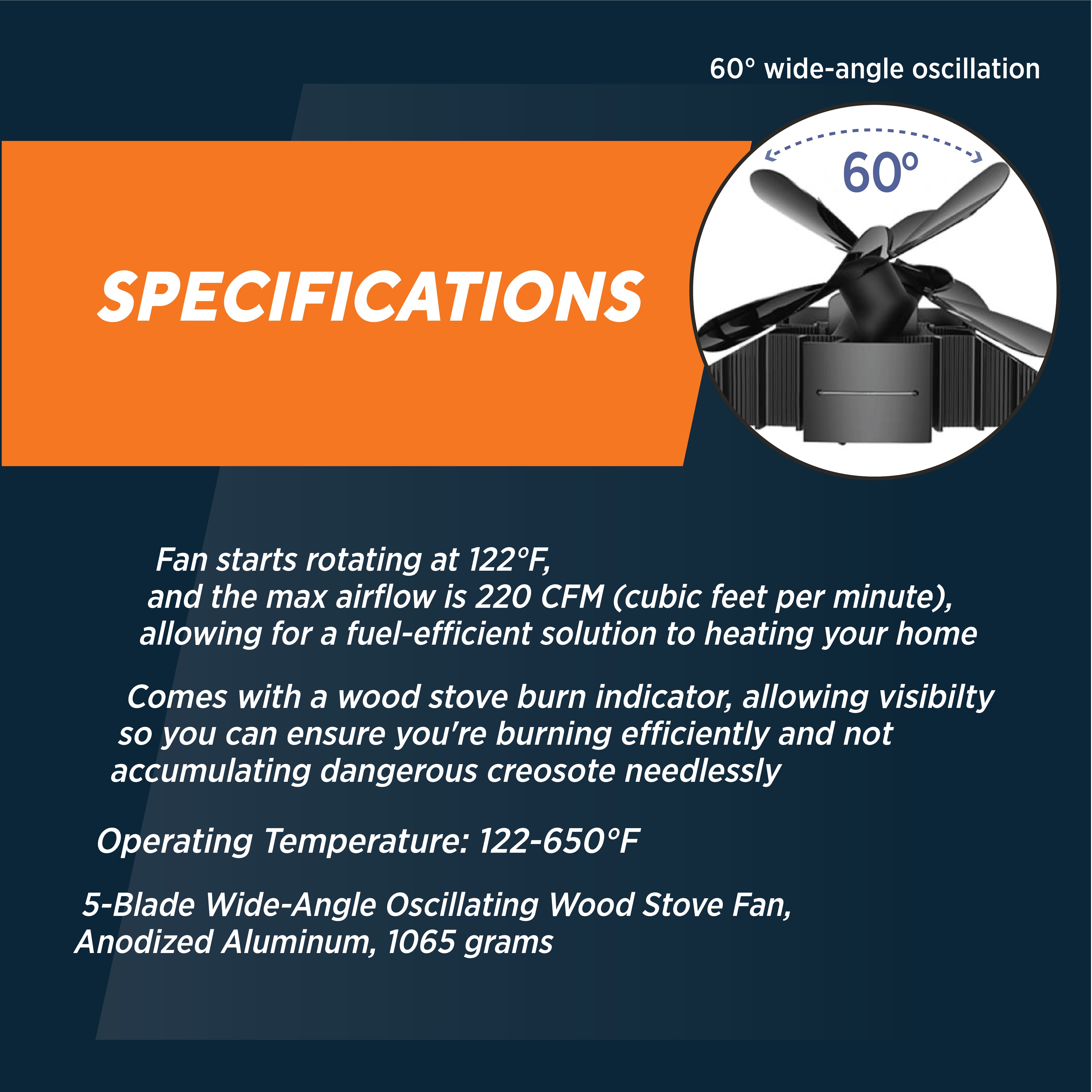 Oscillating Wood Stove Fan, 5-Blade Heat-Powered | Rutland
